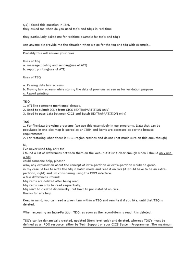 Uses Of Tsq And Tdq In Cics With Examples Pdf Computer Data Storage
