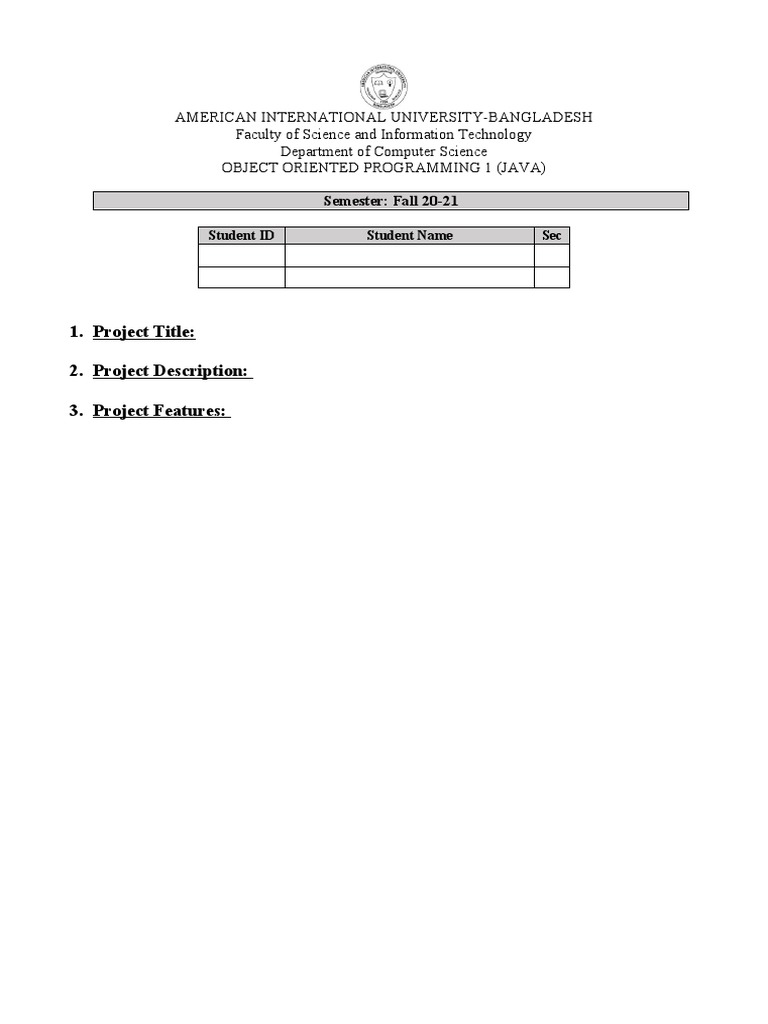 OOP1, Project Proposal Template | PDF