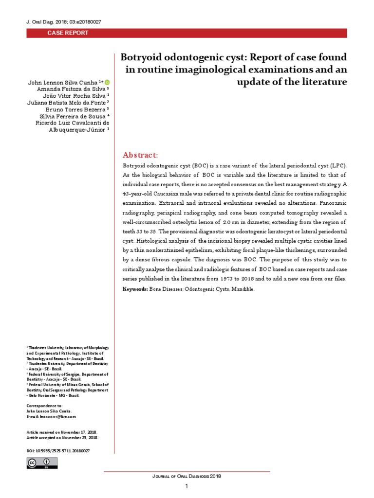 Botryoid Odontogenic Cyst - Report of Case Found - in Routine ...