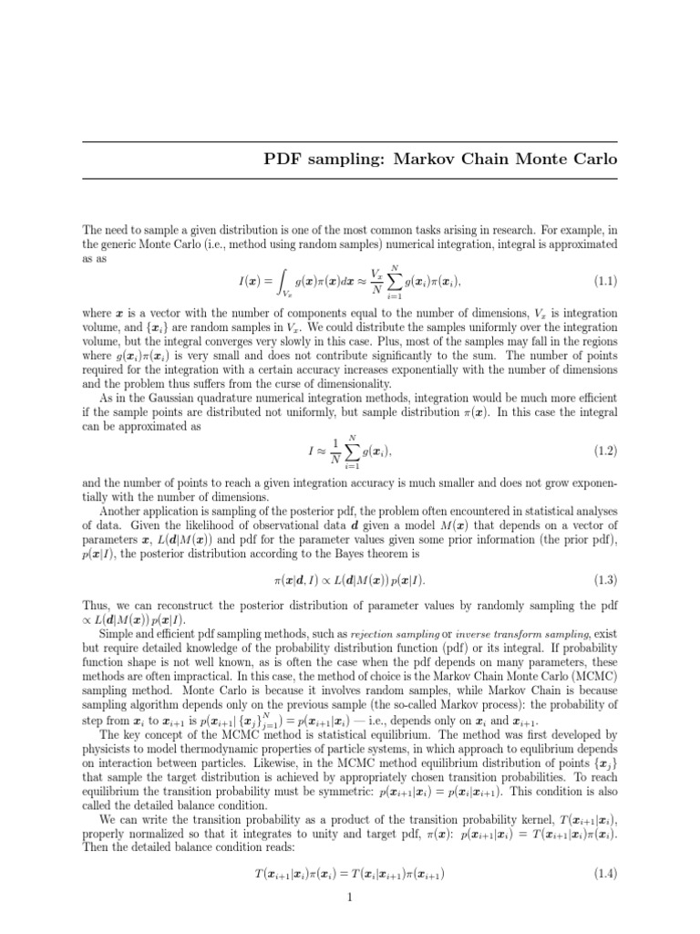 PDF Sampling: Markov Chain Monte Carlo: X N I I | PDF | Markov Chain ...