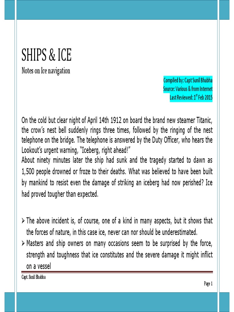 Ships & Ice: Notes On Ice Navigation | PDF | Navigation | Ice