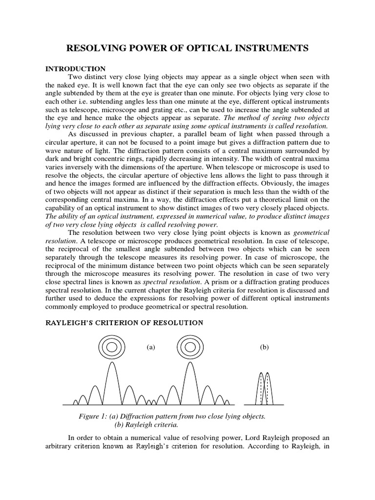 Resolving Power of Optical Instruments | PDF | Angular Resolution ...