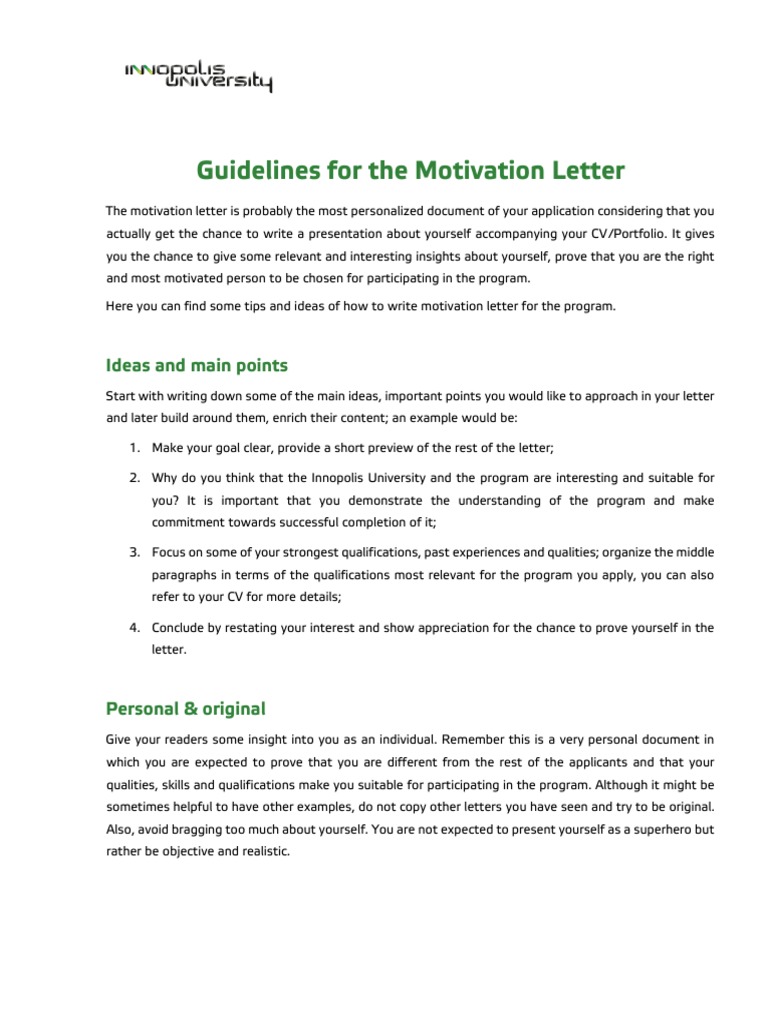 Guidelines For The Motivation Letter: Ideas and Main Points | PDF ...