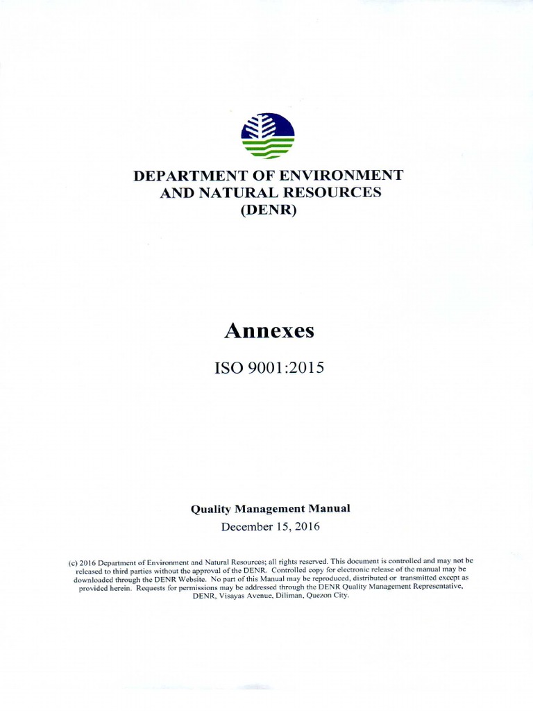 DENR QMS Manual Annexes 2016 PDF | PDF
