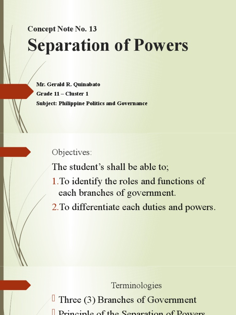 Separation of Powers: Concept Note No. 13 | PDF | Separation Of Powers ...