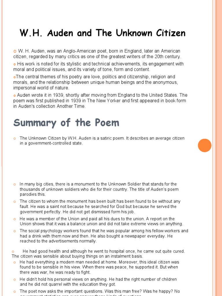 THE UNKNOWN CITIZEN Summary | PDF