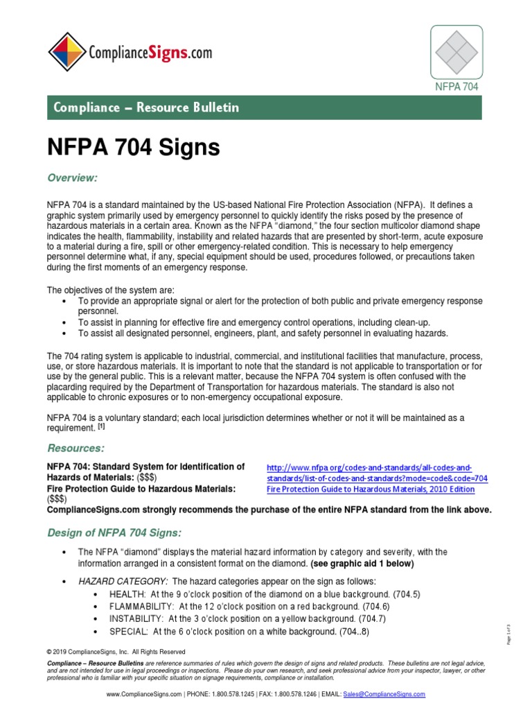 NFPA 704 Signs: Compliance - Resource Bulletin | Download Free PDF ...