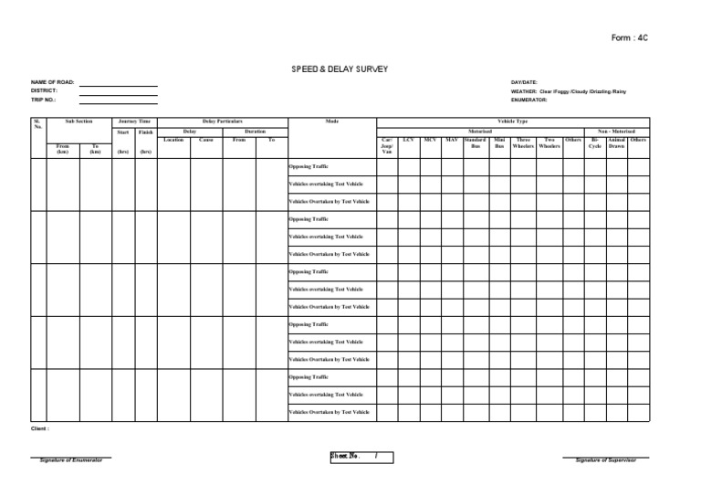 Speed & Delay Survey: Form: 4C | PDF | Transportation Engineering ...