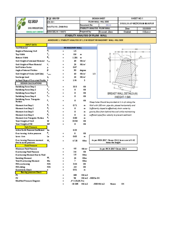 Stability Analysis of Plum Wall | PDF | Civil Engineering | Mechanics