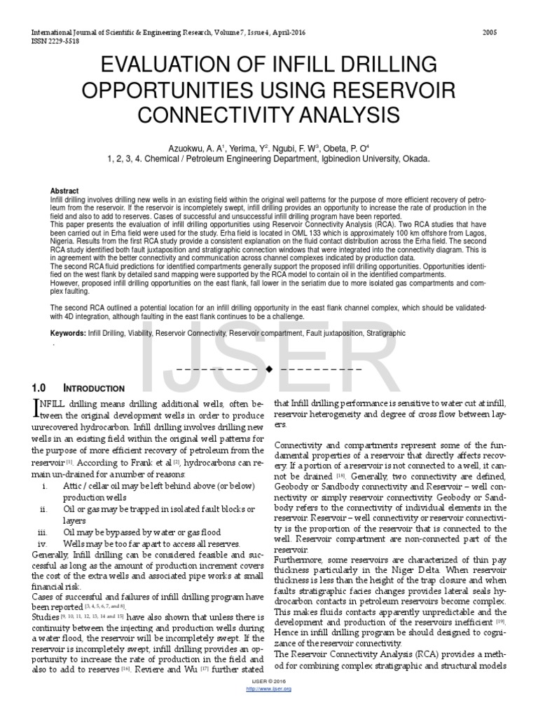 EVALUATION OF INFILL DRILLING OPPORTUNITIES USING RESERVOIR ...