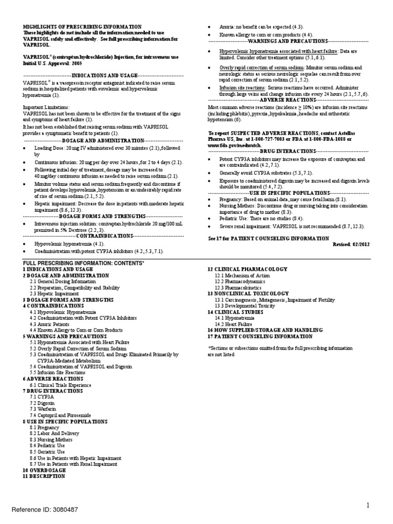 20 MG 100 ML Conivaptan | PDF | Pharmacy | Pharmaceutical Sciences