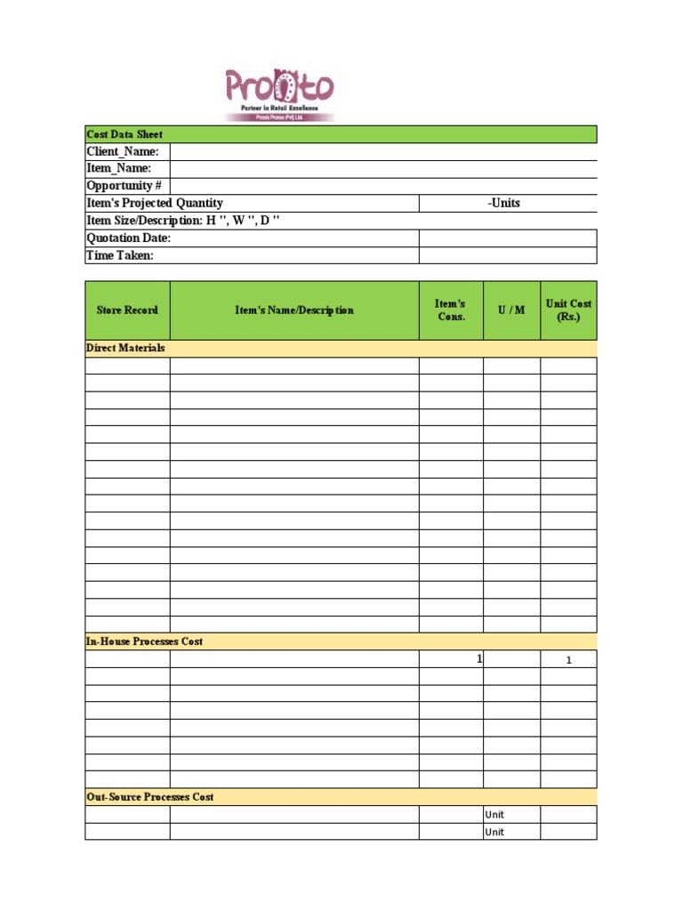 Blank Cost Sheet | Download Free PDF | Business