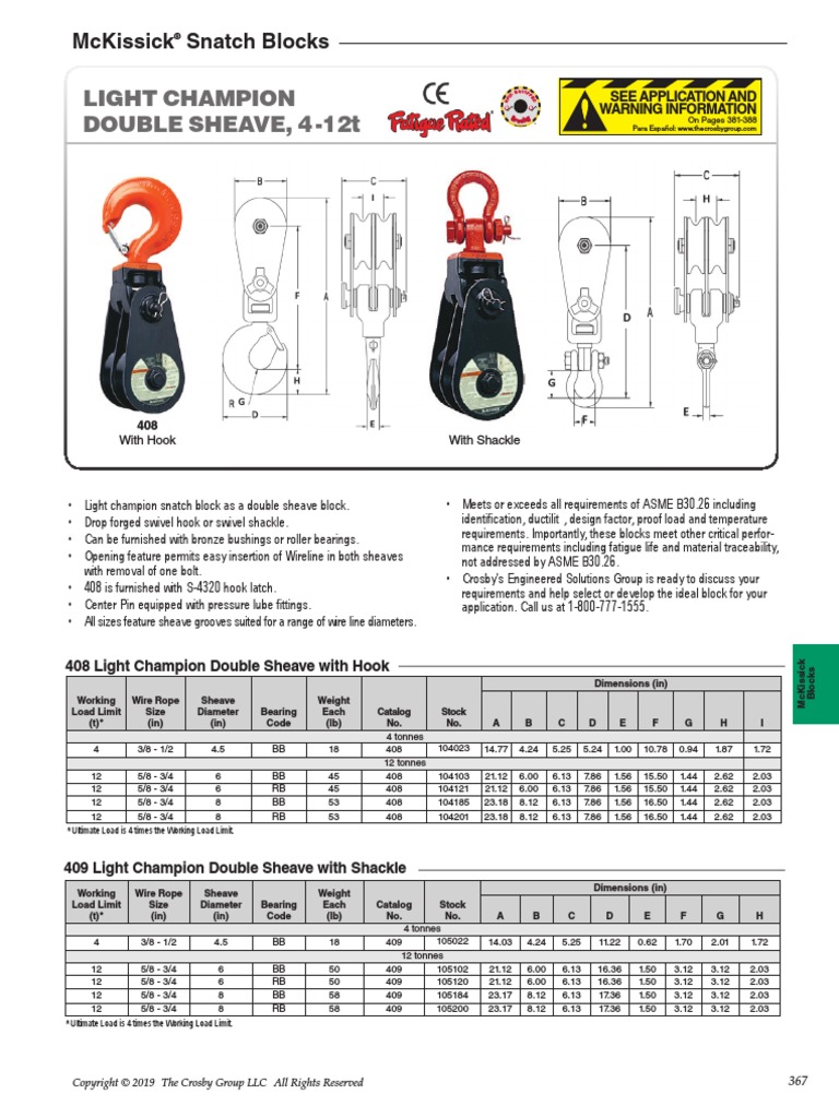 Light Champion Double Sheave, 4 - 12T: Mckissick Snatch Blocks | PDF ...