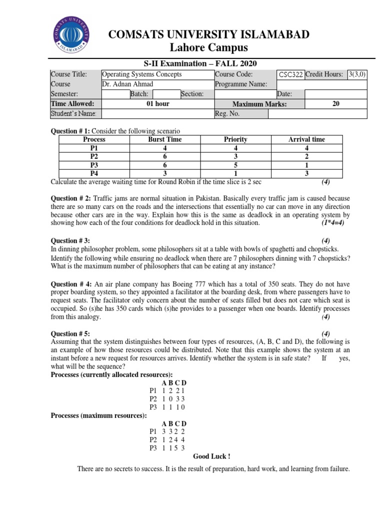 CSC322 Operating Systems Concepts Exam Questions | PDF | Operating System | Computing
