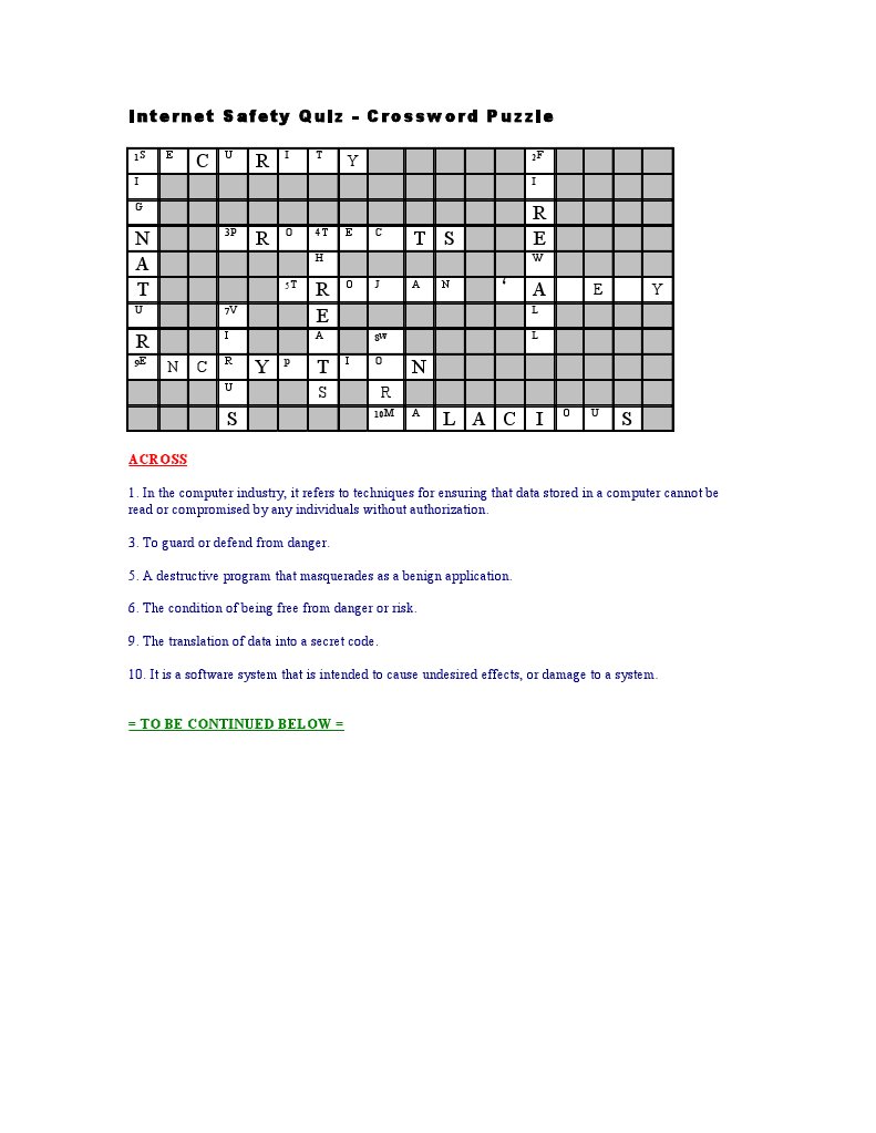 Internet Safety - Crossword Puzzle | PDF | Malware | Internet