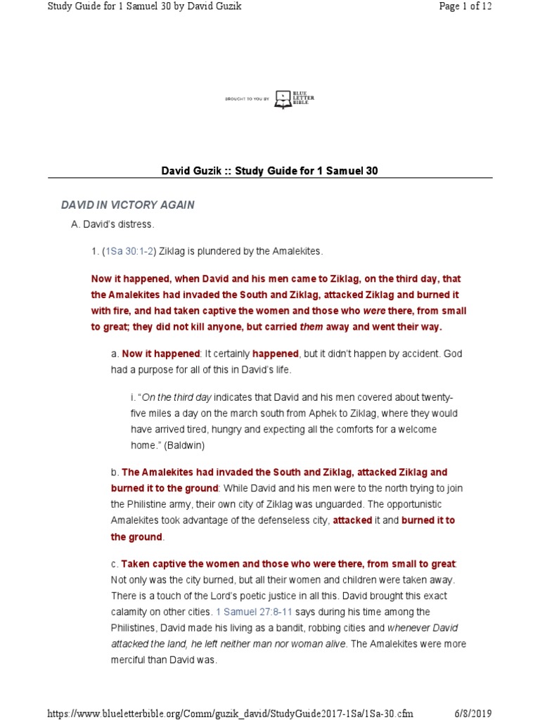 1 Samuel Chapter 30 | PDF | David | Books Of Samuel