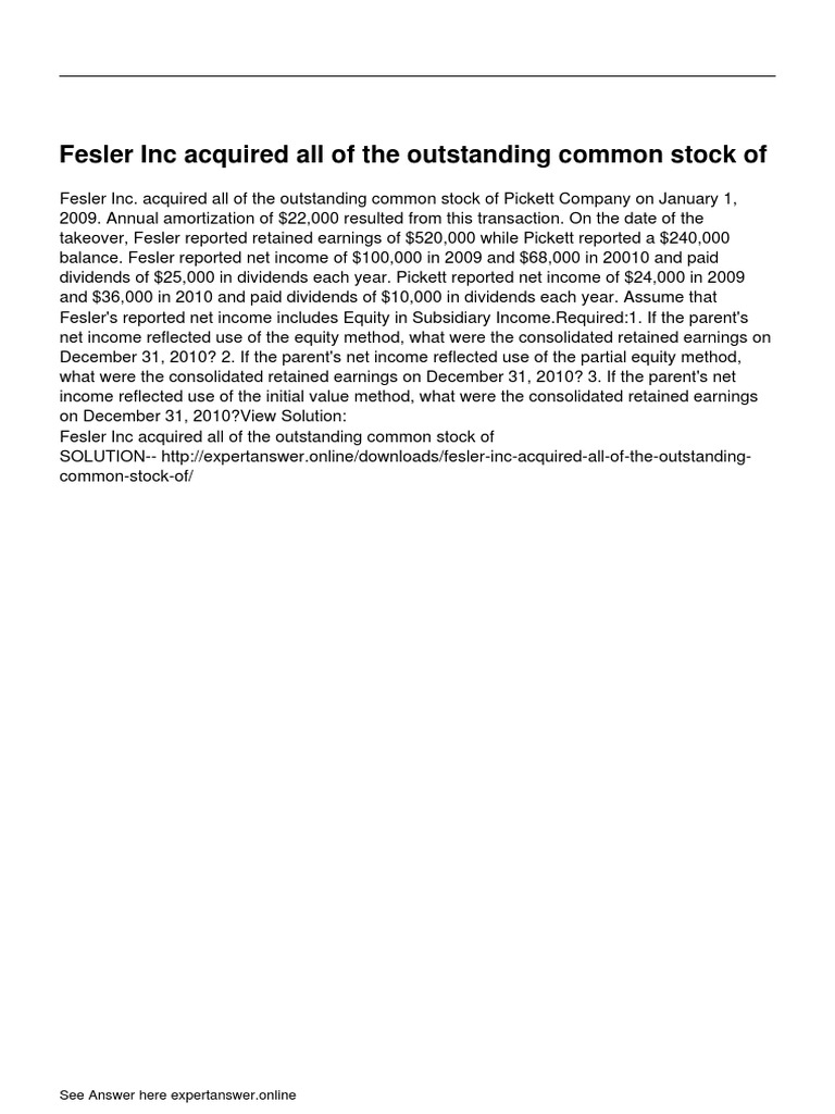 Fesler Inc. Acquisition Analysis 2010 | PDF | Finance & Money Management