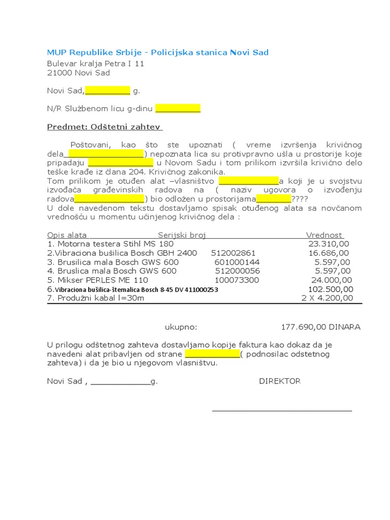 Odstetni Zahtev | PDF