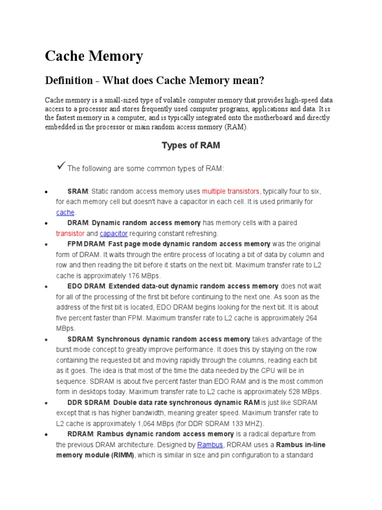 Definition - What Does Cache Memory Mean? | PDF