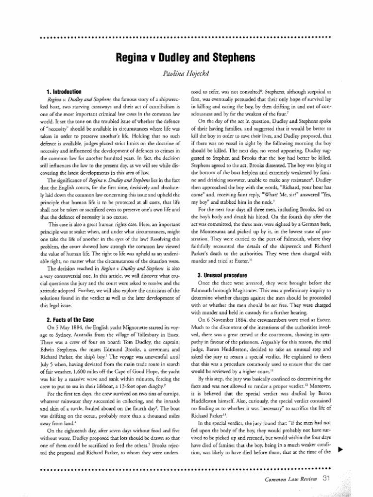 Regina V Dudley and Stephens: Pavlina Hojeckd | PDF | Government ...