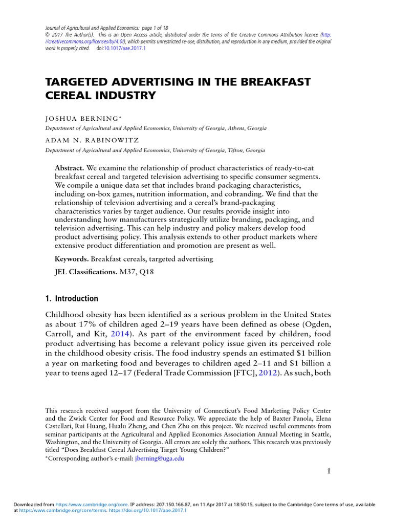 Targeted Advertising in The Breakfast Cereal Industry | PDF | Akaike ...
