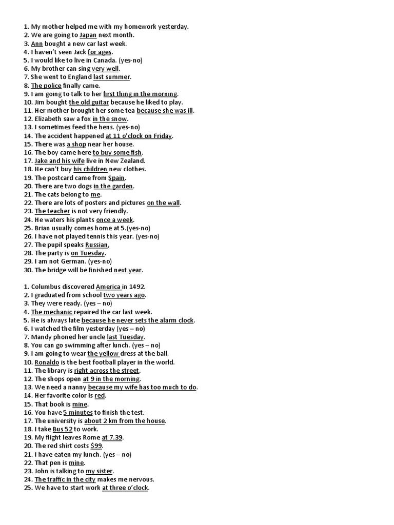 Questions For Underlined Words | PDF