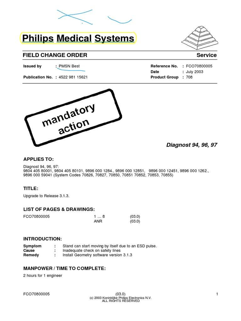 Philips Medical Systems: Field Change Order Service | PDF | Manufactured Goods | Computing