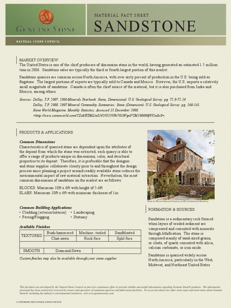 SANDSTONE MATERIAL FACT SHEET - Rev020210 PDF | PDF | Sandstone | Rock ...