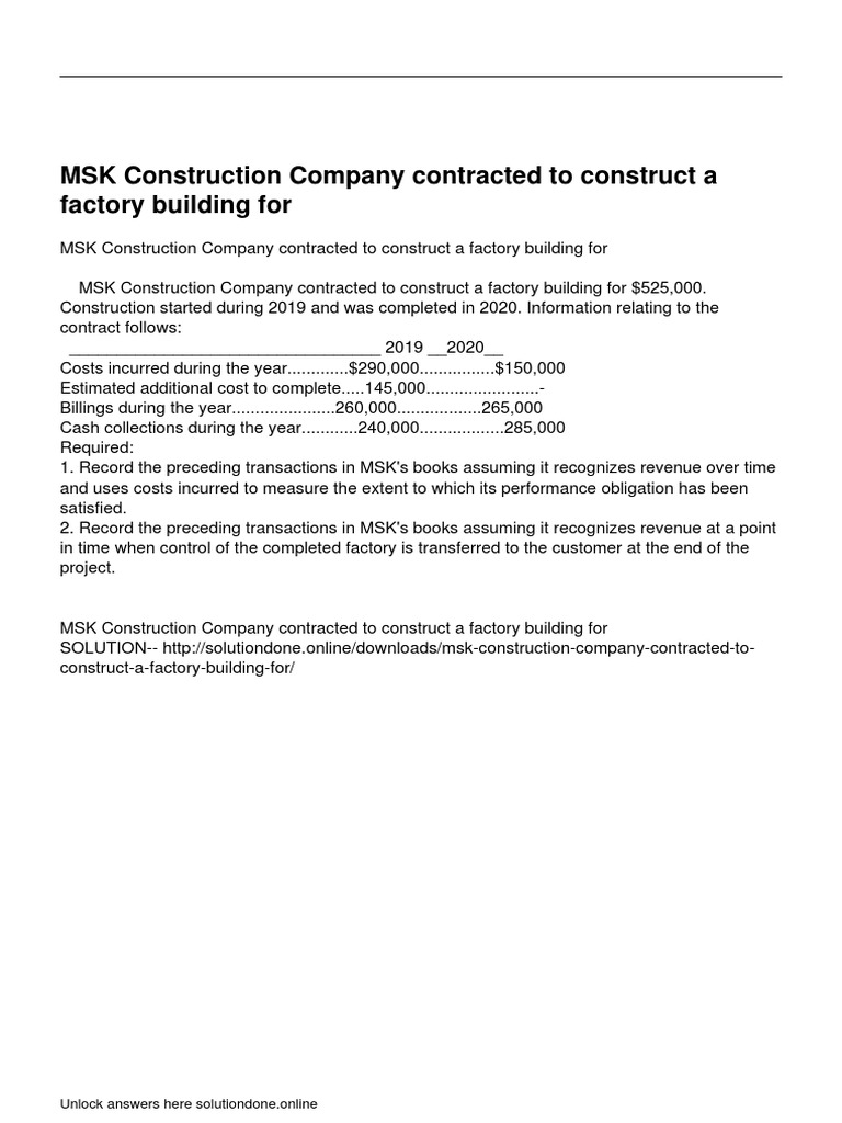 MSK Construction Company Contracted To Construct A Factory Building For ...