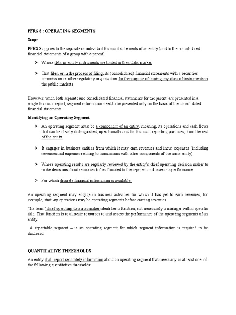Pfrs 8: Operating Segments Scope PFRS 8 Applies To The Separate or ...
