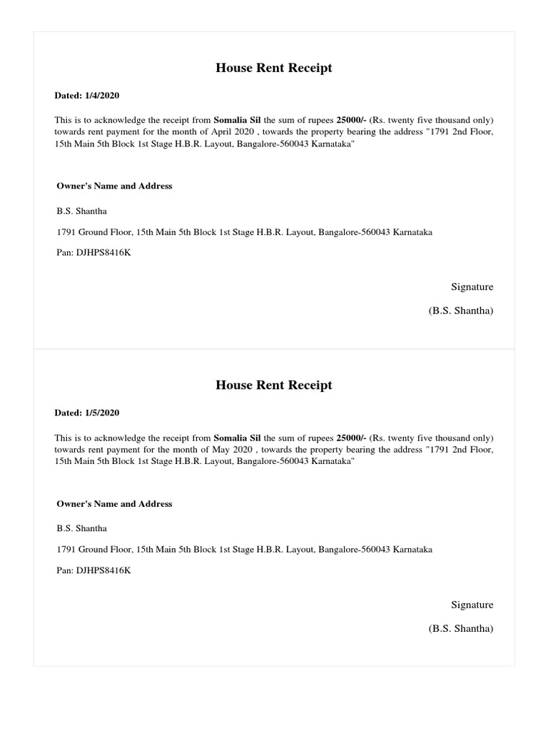 House Rent Receipt: Dated: 1/4/2020 | PDF | Receipt | Urban