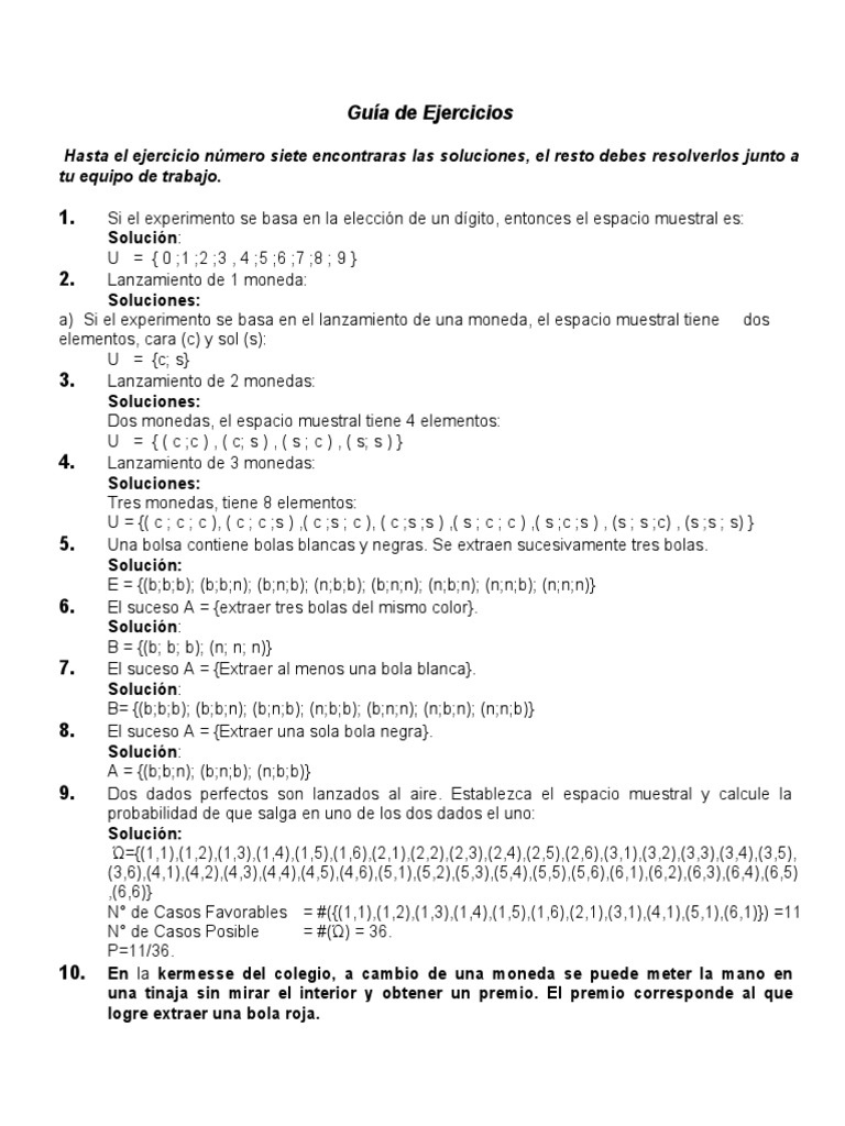 Ejercicios Espacios Muestrales y Probabilidades | PDF | Probabilidades y estadísticas | Probabilidad