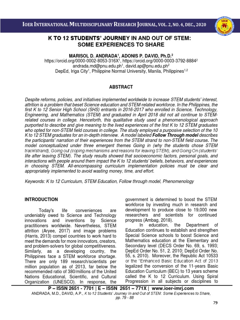K To 12 Students' Journey in and Out of STEM Some Experiences To Share ...