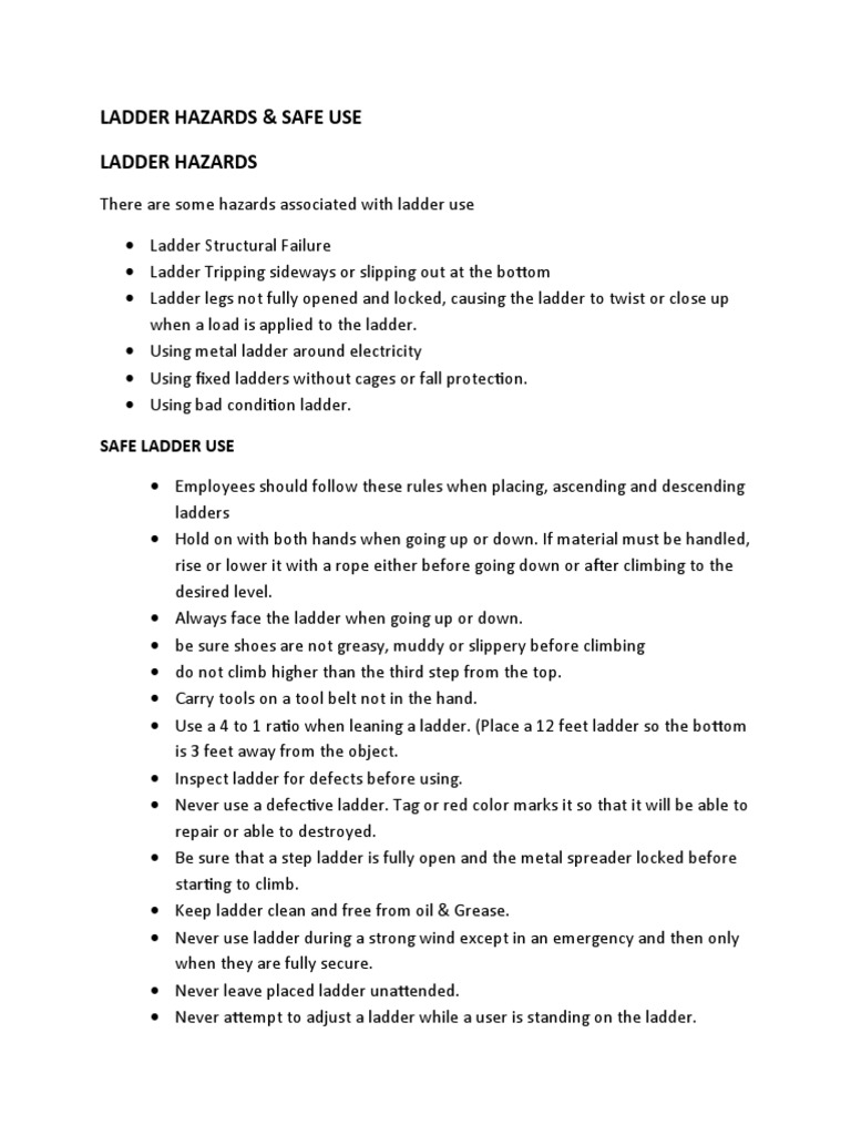Ladder Hazards & Safe Use Ladder Hazards | PDF
