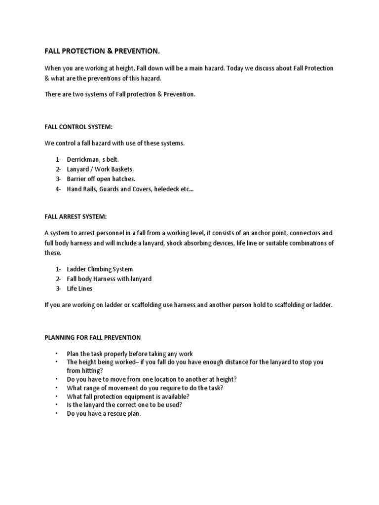 Fall Protection & Prevention | PDF