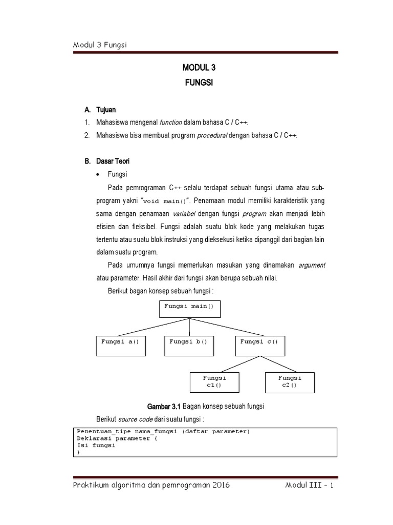 Modul III Fungsi Dalam Bahasa C | PDF