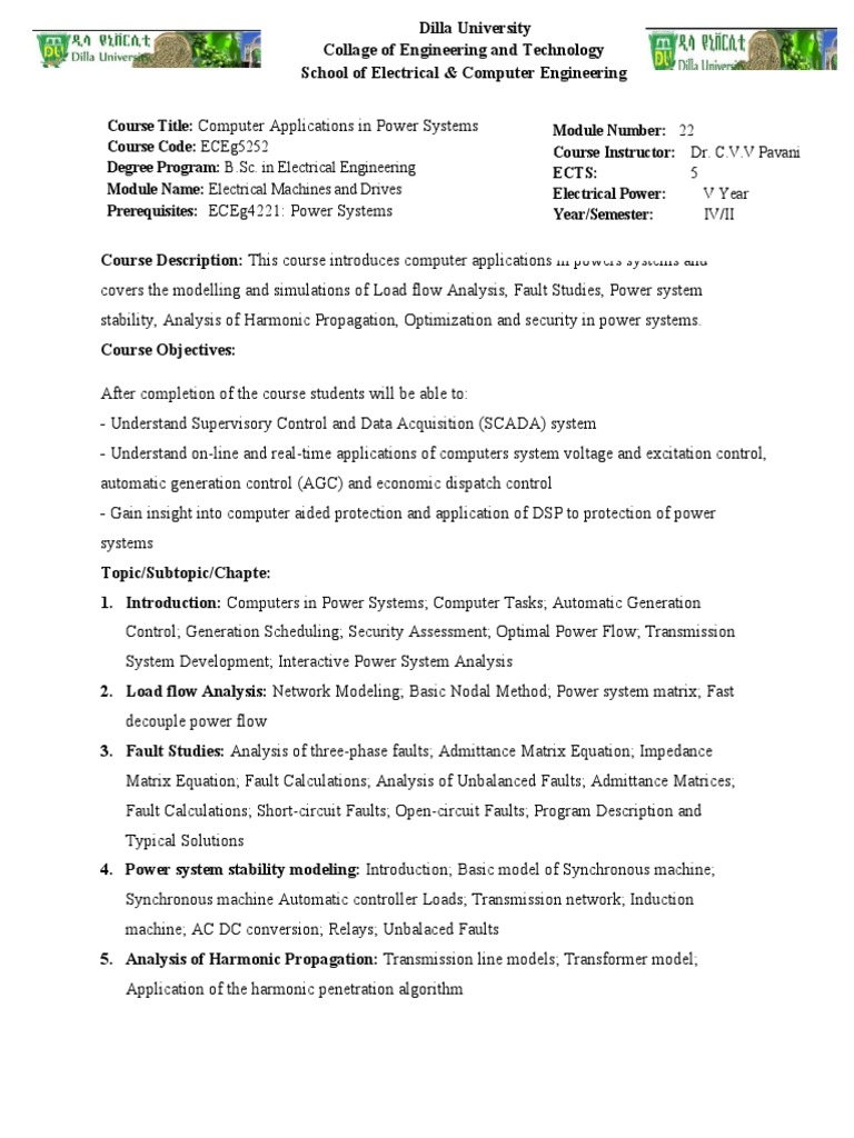 Course Title of Computer Applications in Power Systems | PDF ...