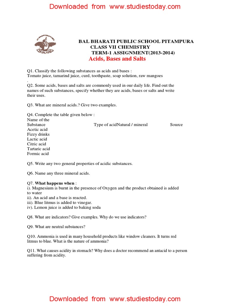 CBSE Class 7 Science - Acids Bases | PDF
