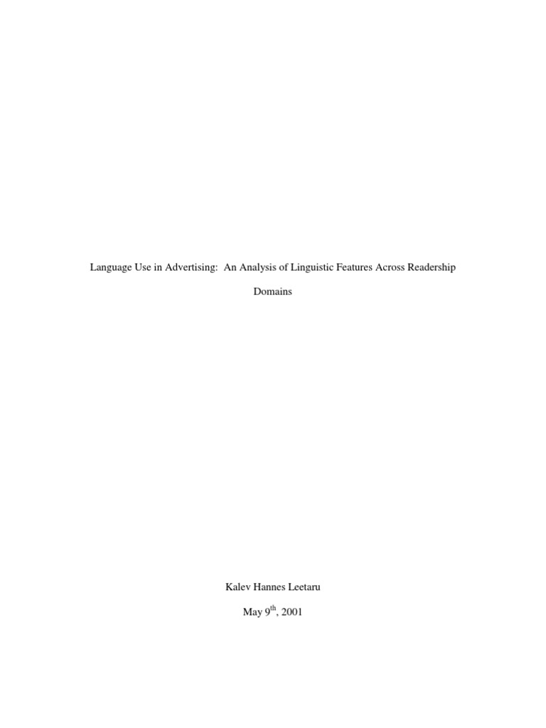 Language Use in Advertising Linguistic Features Across Readership ...