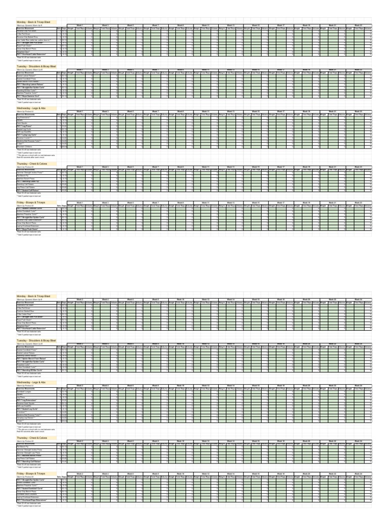 FST-7 Workout Routine Spreadsheet PDF | PDF | Sports | Recreation