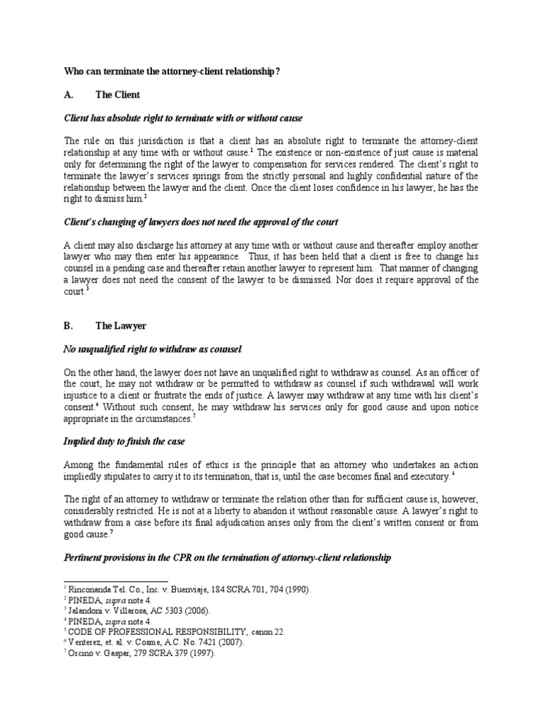 Terminating Attorney-Client Relationship | PDF | Practice Of Law | Lawyer