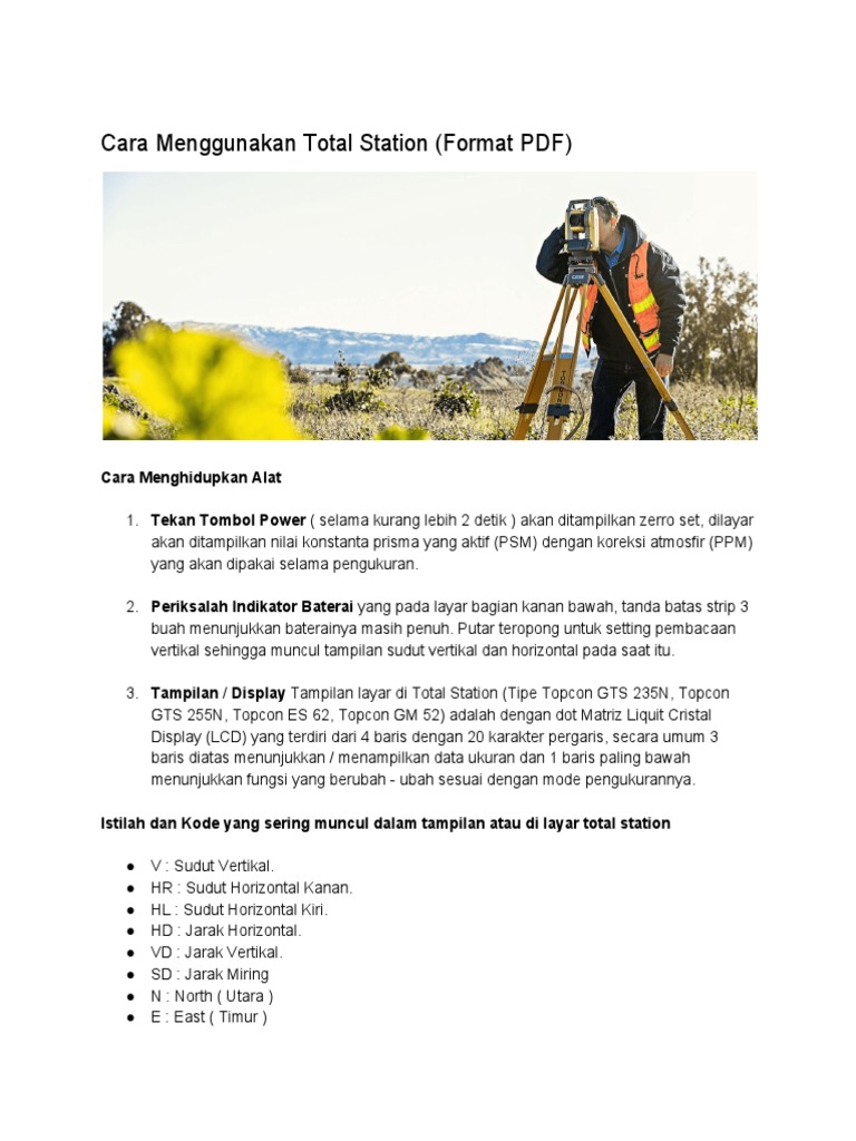 Cara Menggunakan Total Station (Format PDF | PDF