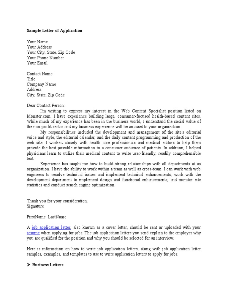 Letter of Application | PDF | Business