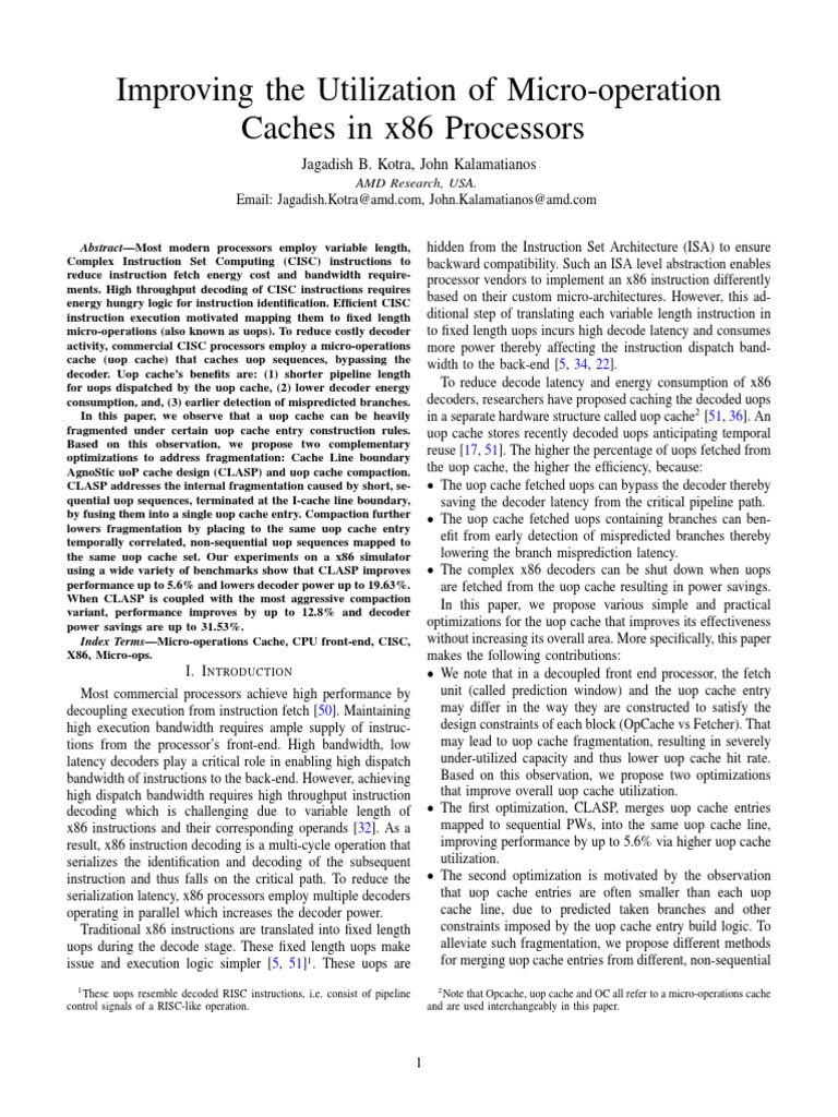 Improving The Utilization of Micro-Operation Caches in x86 Processors | PDF | Cpu Cache ...