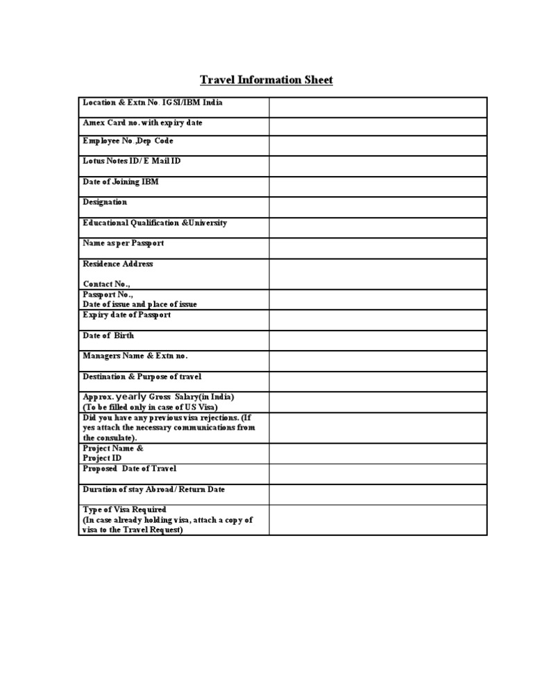 Travel Info Sheet | PDF