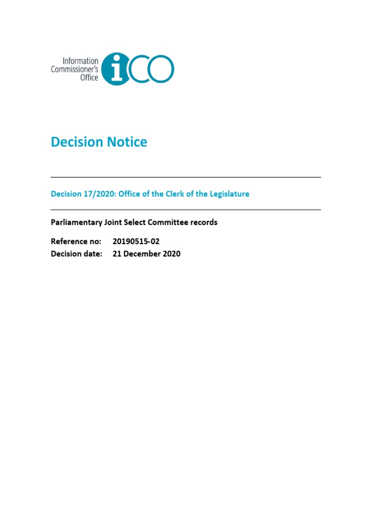 ICO Decision 17 2020 | PDF | Discovery (Law) | Freedom Of Information ...