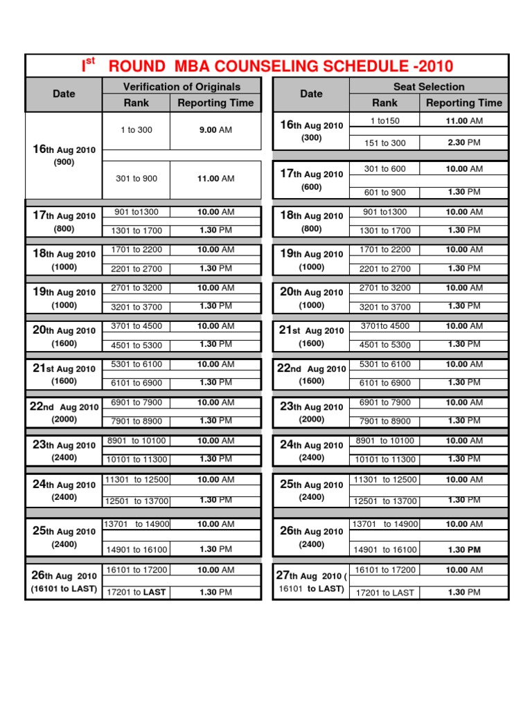 Mba Schedule | PDF | Sports
