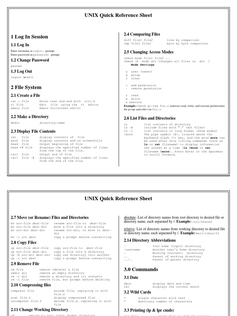 UNIX Quick Reference Sheet: 2.4 Comparing Files | PDF | Computer File | Command Line Interface