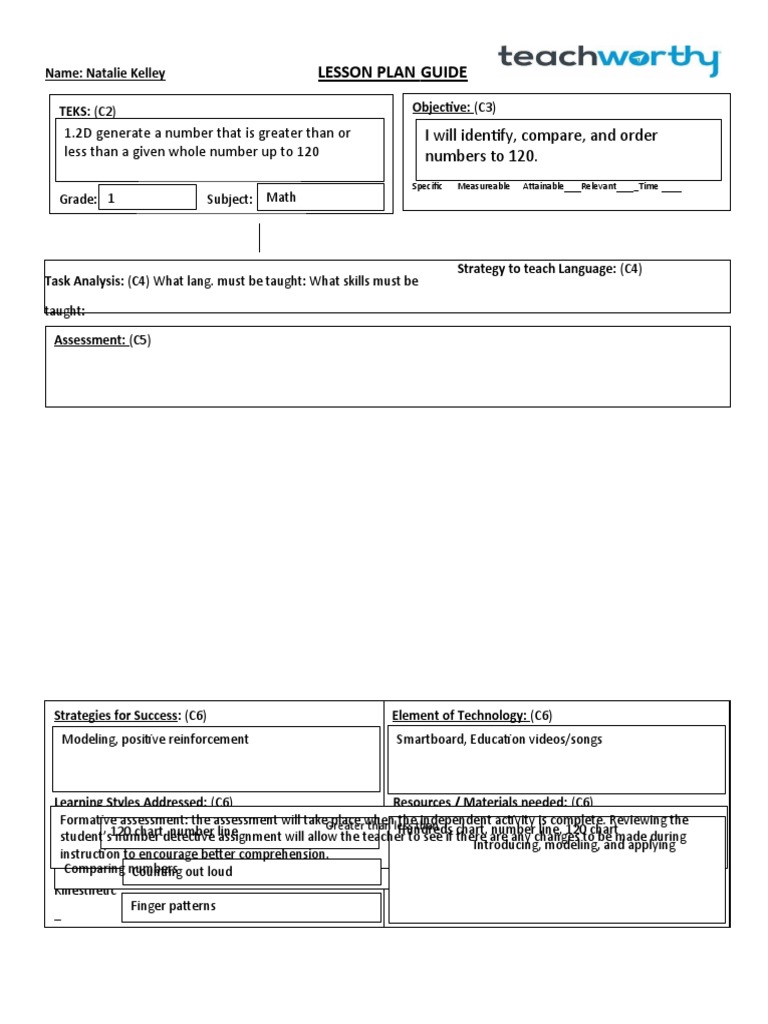 Lesson Plan Guide 1 2D Generate A Number That Is Greater Than Or Less