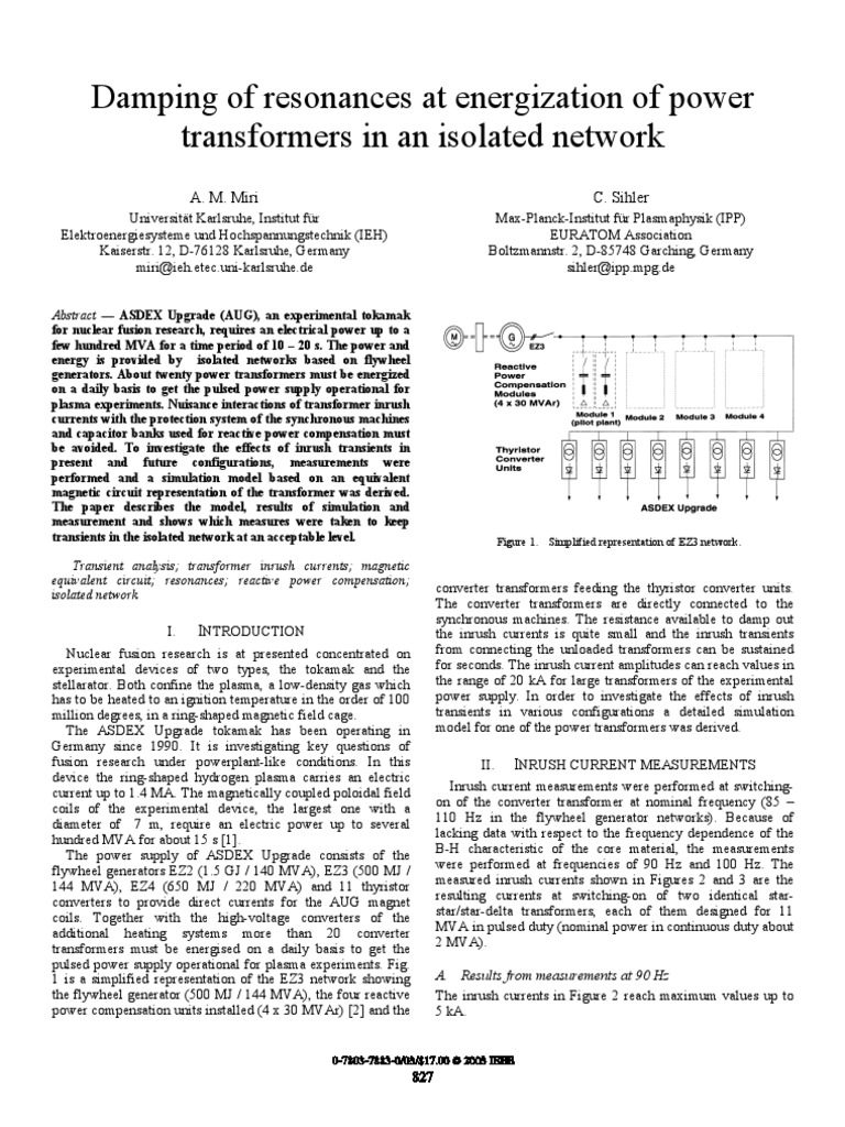 Damping of Resonances at Energization of Power Transformers in A | PDF ...
